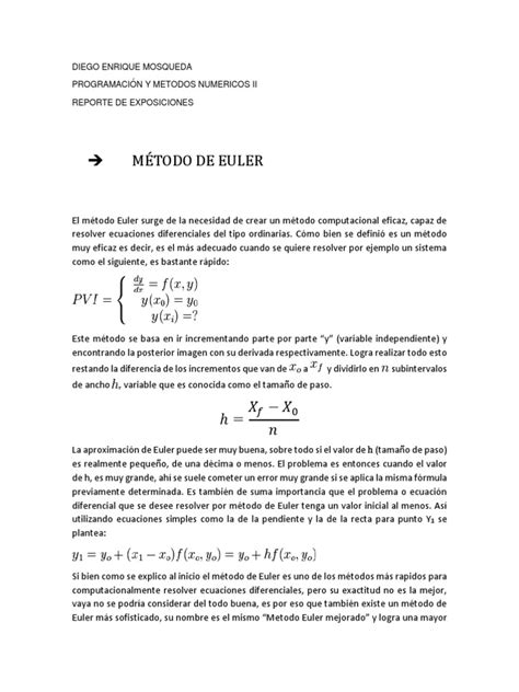 Método De Euler Pdf Leonhard Euler Enseñanza De Matemática