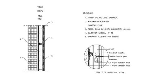 Acoustic Isolation Wall Details Drawings 2d View Autocad File