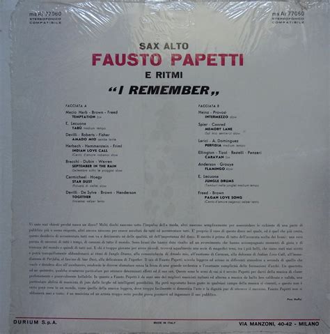 Винил Fausto Papetti – Sax Alto. I Remember N.1 / 1967/ Italy | Hi-Fi.ru