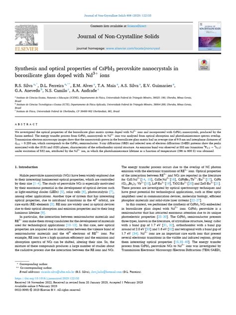 Artigo A1 2023 Synthesis And Optical Properties Of Cspbi3 Perovskite Pdf Emission