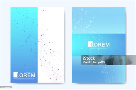 브로셔 전단지 전단지 커버 A4 크기의 카탈로그를 위한 최신 벡터 템플릿입니다 Dna 나선 Dna 가닥 분자 또는 원자 뉴런 과학 또는 의학 배경에 대한 추상적 구조 0명에