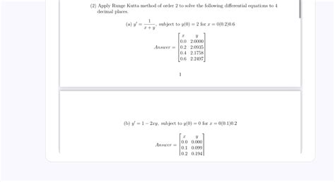 solved 2 ﻿apply runge kutta method of order 2 ﻿to solve