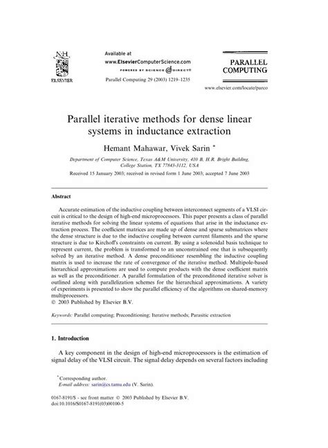 Pdf Parallel Iterative Methods For Dense Linear Systems In Inductance