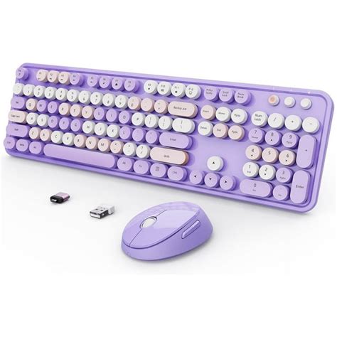 Wireless Keyboard And Mouse Combo Ergonomic Full Size Typewriter Retro Round Keycaps Keyboard