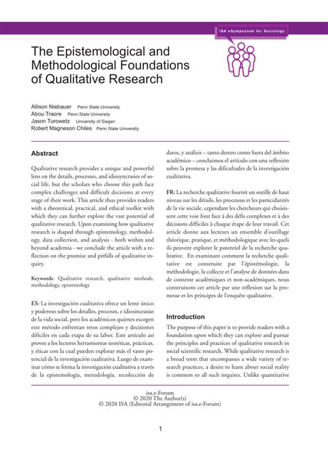 Pdf The Epistemological And Methodological Foundations Of Qualitative Research
