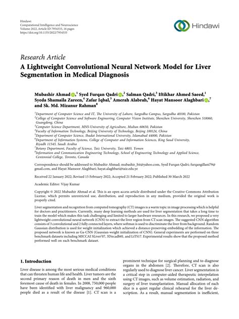 Pdf A Lightweight Convolutional Neural Network Model For Liver Segmentation In Medical Diagnosis