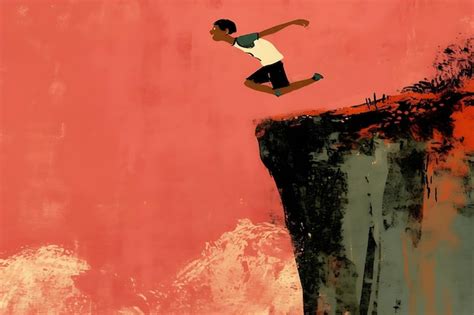 Man Jumping Off A Cliff Into The Unknown Premium Ai Generated Image