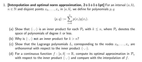 Solved 1 [interpolation And Optimal Norm Approximation