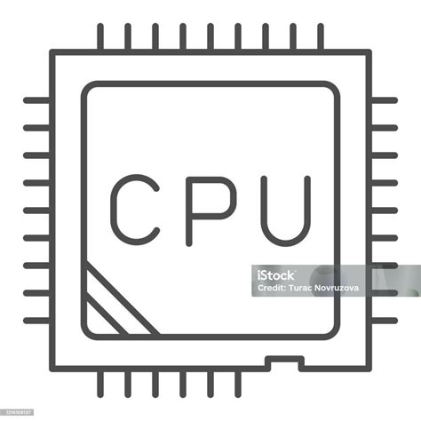 Processor Thin Line Icon Chip Or Microchip Central Processing Unit Symbol Outline Style