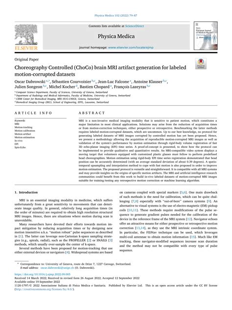 Pdf Choreography Controlled Choco Brain Mri Artifact Generation For