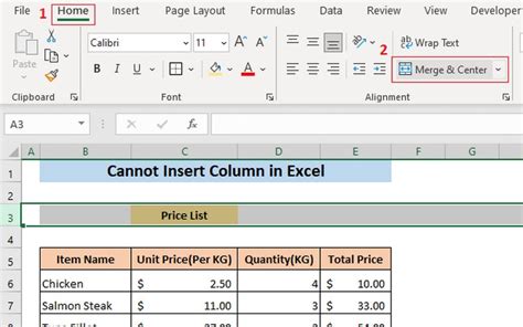 Làm gì khi Microsoft Excel không cho chèn cột