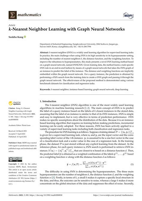 Pdf K Nearest Neighbor Learning With Graph Neural Networks Dokumentips