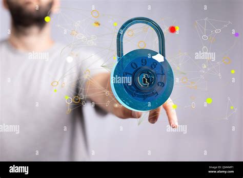 A Persons Finger Touching A 3d Rendered Security Concept With Floating