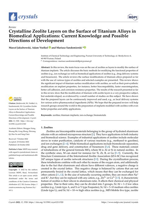 Pdf Crystalline Zeolite Layers On The Surface Of Titanium Alloys In Biomedical Applications