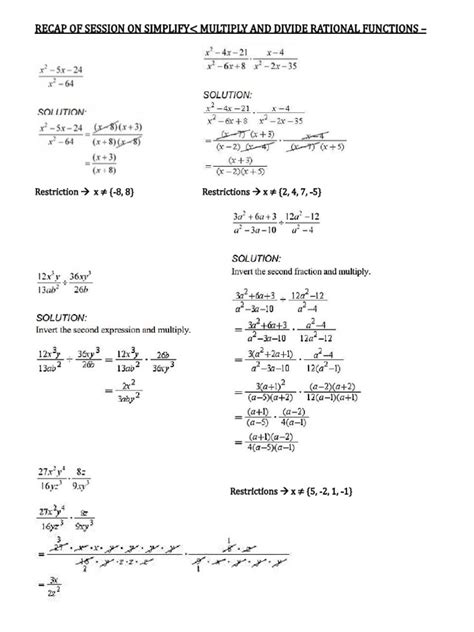 Simplify Multiply Divide Rational Functions Pdf