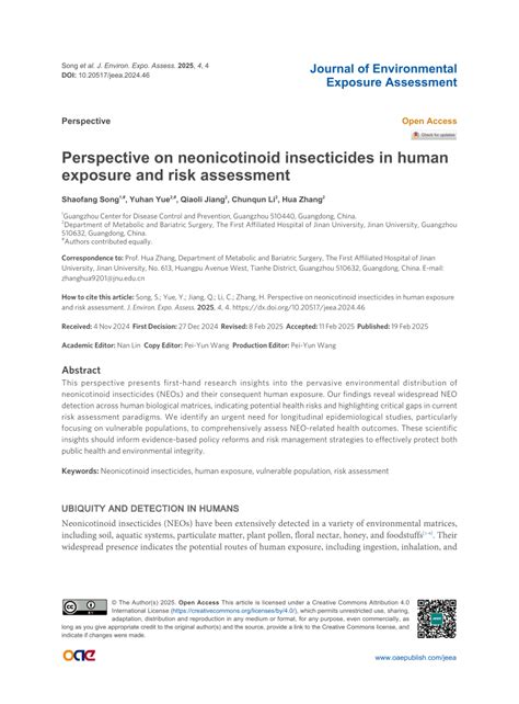 Pdf Perspective On Neonicotinoid Insecticides In Human Exposure And Risk Assessment