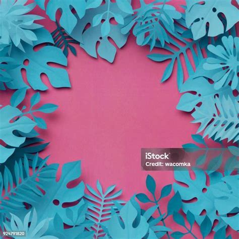 3d 렌더링 종이 예술 열 대 야 자 나뭇잎 식물 배경 산호 민트 파스텔 캔디 색상 열 대 자연 단풍 사각 프레임 빈 카드 서식 파일 0명에 대한 스톡 사진 및 기타 이미지