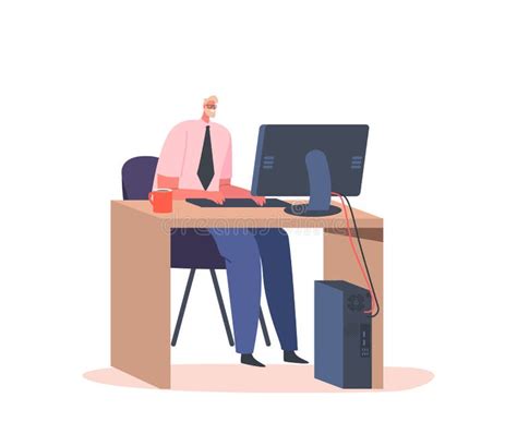 Man Sysadmin Or Coder At Work On Computer In Office Male Character Working With Big Data