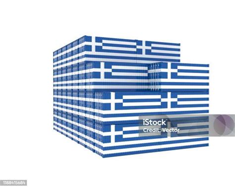 흰색 배경에 그리스 플래그와화물 컨테이너의 3d 그림입니다 배달 운송 운송 화물 운송 경제에 대한 스톡 사진 및 기타 이미지