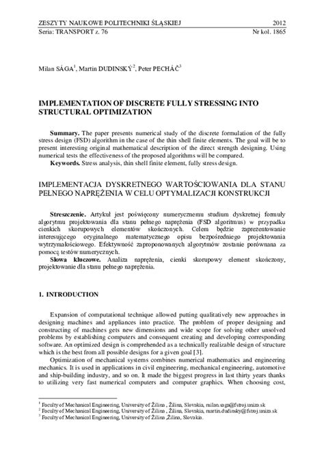Pdf Implementation Of Discrete Fully Stressing Into Structural Optimization