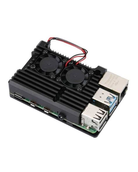 black shell raspberry pi 4b aluminum case with dual cooling fan oku