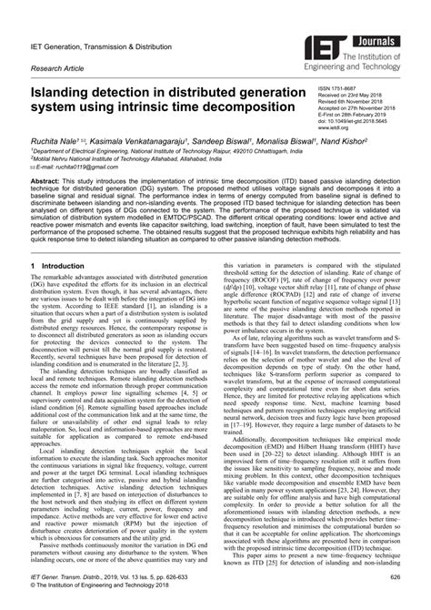 Islanding Detection In Distributed Generation System Using Intrinsic