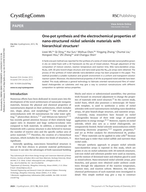 Pdf One Pot Synthesis And The Electrochemical Properties Of Nano