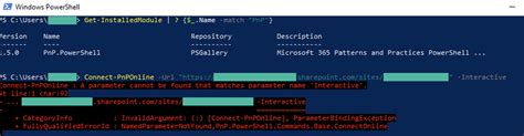 connect pnponline parameter cannot be found that matches interactive
