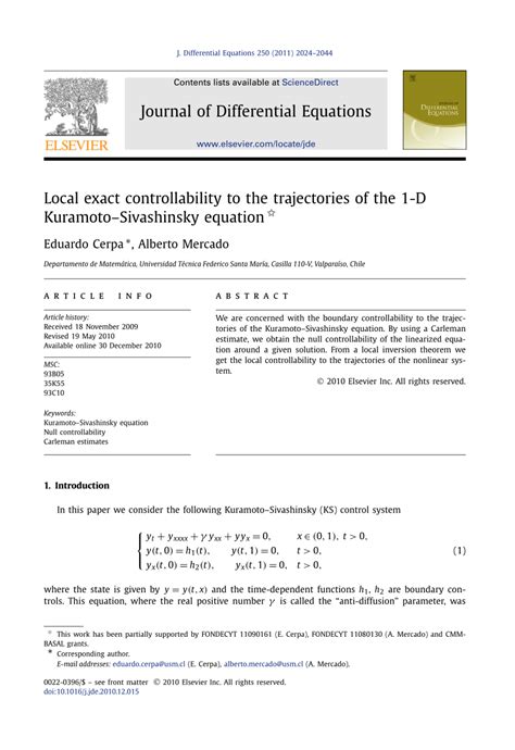 Pdf Local Exact Controllability To The Trajectories Of The 1 D Kuramoto Sivashinsky Equation