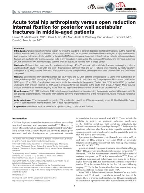 Acute Total Hip Arthroplasty Versus Open Reduction4 Pdf Surgery Orthopedic Surgery