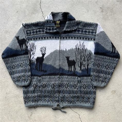 Vintage 1990s Deer Aztec Heavy Wool Fleece Depop