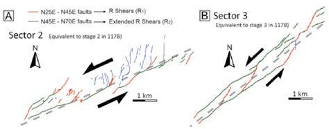 surface fault geometry in sectors 2 a and 3 b in comparison with