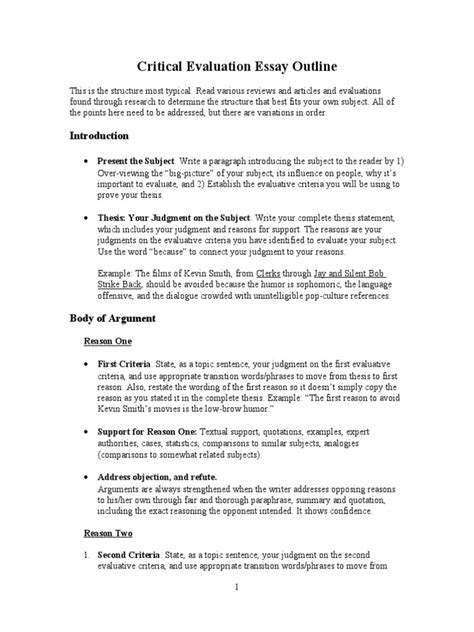 Critical Evaluation Essay Outline Pdf Psychological Concepts