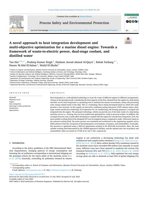 Pdf A Novel Heat Integration Development And Multi Objective Optimization For A Marine Diesel