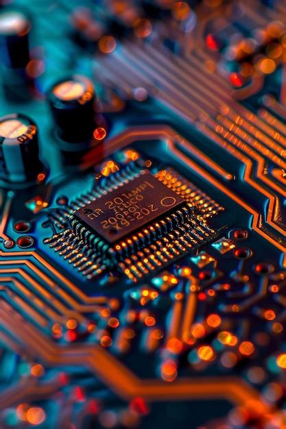 closeup view of digital signal processing chip with intricate circuitry