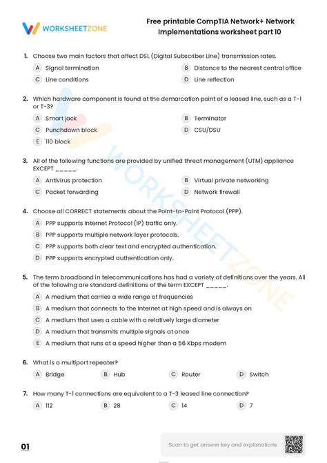 Free Printable CompTIA Network Network Implementations Worksheet Part 10