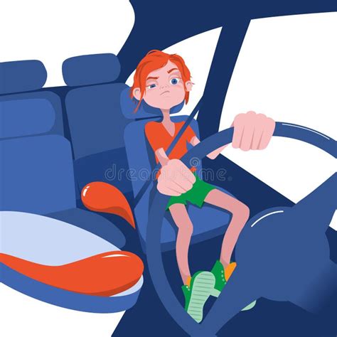 Dangerous Car Driving By A Girl With Redheads Stock Illustration