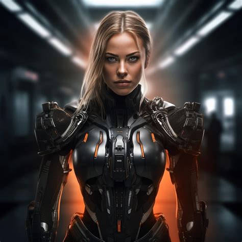 Premium Ai Image Futuristic Cyborg Girl With Metal Armor Generative Ai