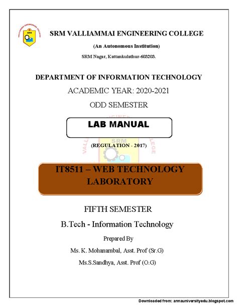 01 It8511 Web Technology Lab Manual Valliammai Annauniversityedu Srm