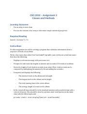 CSCI 2010 Assignment 3 Docx CSCI 2010 Assignment 3 Classes And