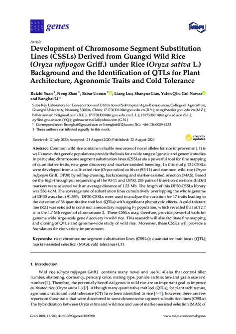 Pdf Development Of Chromosome Segment Substitution Lines Cssls Derived From Guangxi Wild