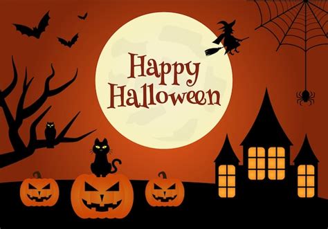 해피 할로윈 어두운 오렌지 무서운 배경 프리미엄 벡터