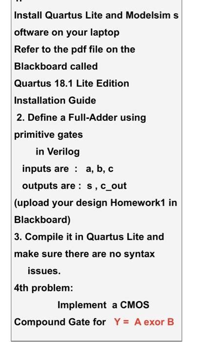 Solved Install Quartus Lite And Modelsim S Oftware On Your