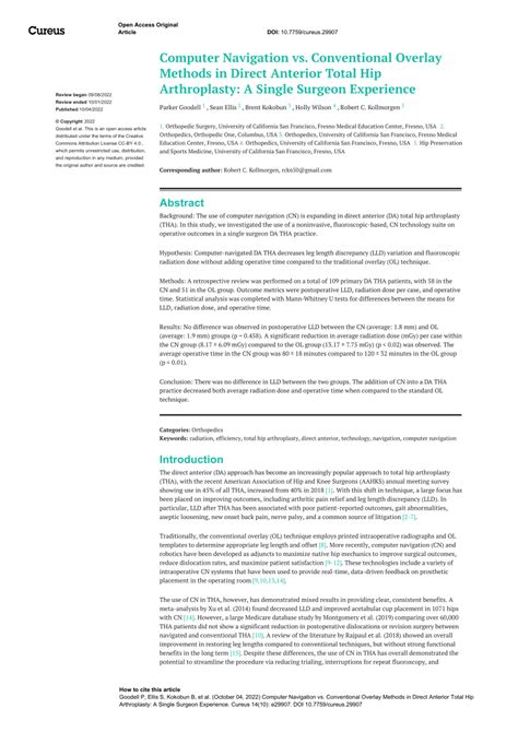 Pdf Computer Navigation Vs Conventional Overlay Methods In Direct Anterior Total Hip