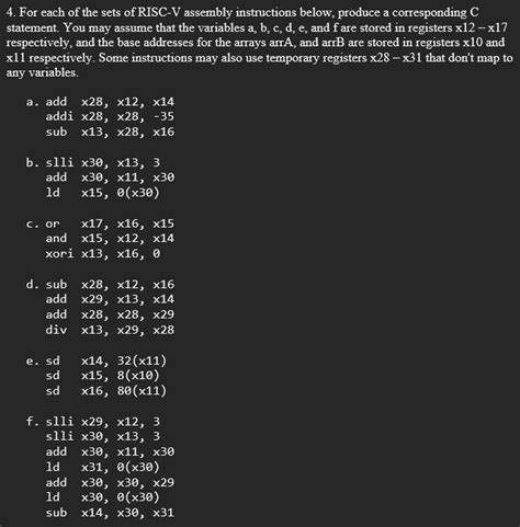 Solved 4 For Each Of The Sets Of Risc V Assembly