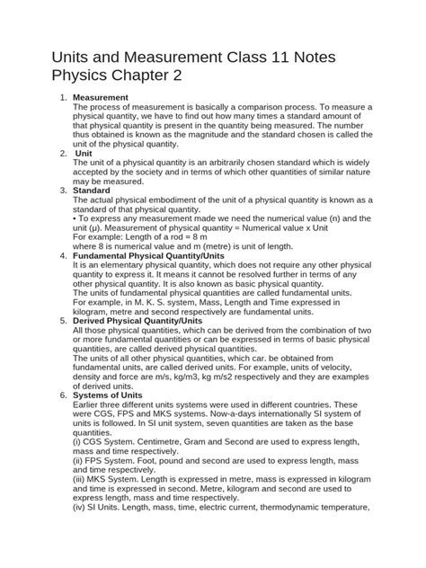 Units And Measurement Class 11 Notes Physics Chapter 2 Pdf