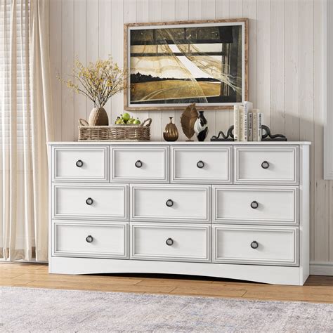 Modern Farmhouse 10 Drawer White Dresser For Bedroom Living Room