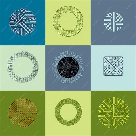 Premium Vector Set Of Vector Technology Cpu Designs With Square And Circular Microprocessor
