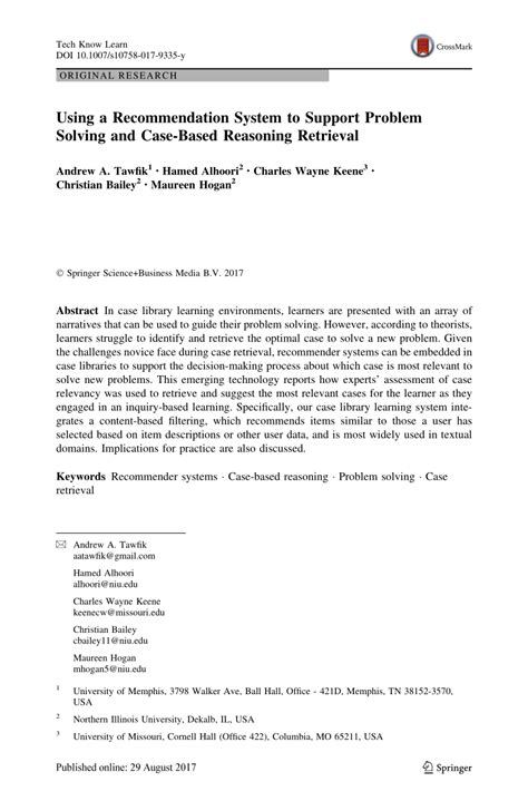 pdf using a recommendation system to support problem solving and case