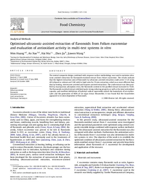 Pdf Optimised Ultrasonic Assisted Extraction Of Flavonoids From Folium Eucommiae And